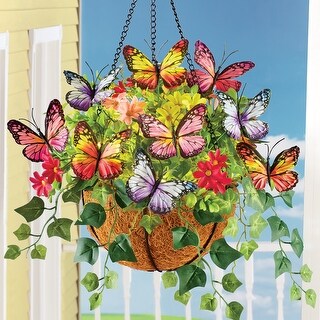 Solar Powered LED Lighted Butterflies Hanging Floral Basket - NO SIZE ...