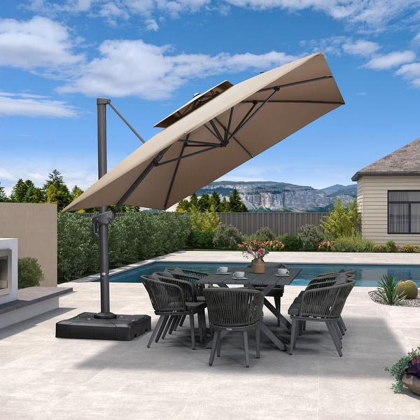 PURPLE LEAF 10ft Square Sunbrella Patio Cantilever Umbrella with Base ...