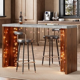 55" Long Bar Table Counter Height Pub with Faux Marble Tabletop for ...