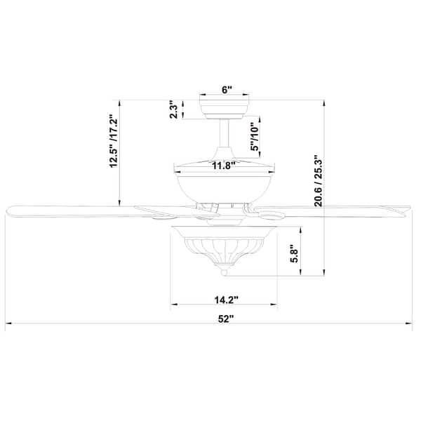 Micago Black 52-inch Lighted Glass Bowl Shade Ceiling Fan with Remote ...