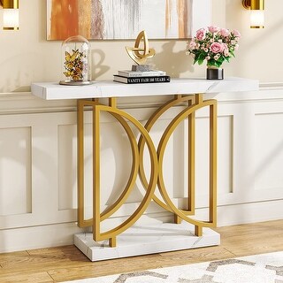 Gold Console Table, Faux Marble Entry Sofa Table for Hallway, Entryway ...