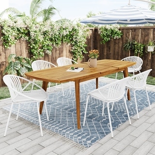 7 Pieces Outdoor Modern Expandable Dining Set with Stackable Chair ...