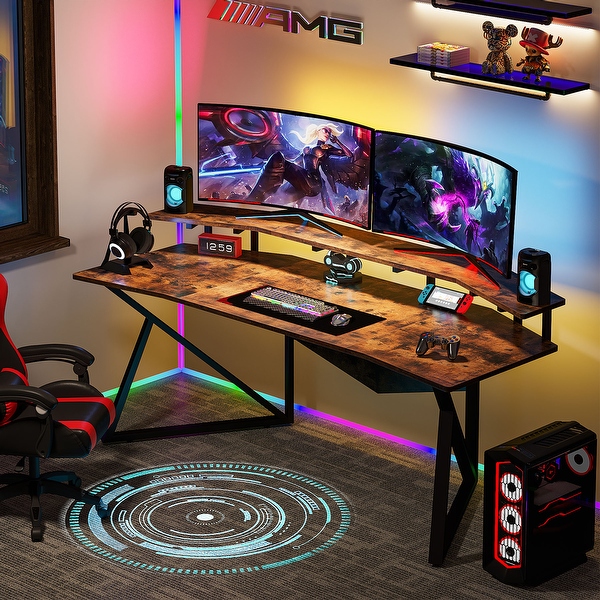 70.9 Computer Desk Large Gaming Studio Desk with Monitor Stand For Home Office On Sale Bed Bath Beyond 37439439