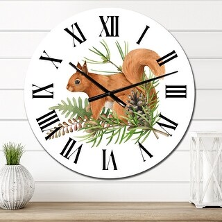 Designart 'Red Squirrel Animal on Pine Branch' Traditional wall clock - Bed Bath & Beyond - 35809585