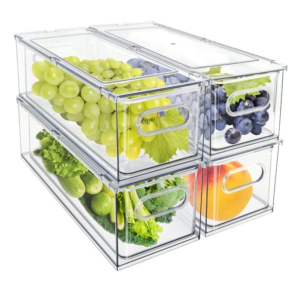 4P Stable Fridge Organizer Drawers Pull Out Bins Clear Refrigerator ...
