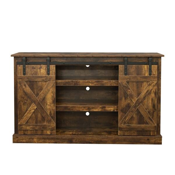 Farmhouse Sliding Barn Door TV Stand for TV 65 Inch Console Table ...