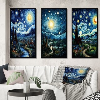 Designart "Masterpiece The Starry Day By Vincent VII" Abstract Framed ...