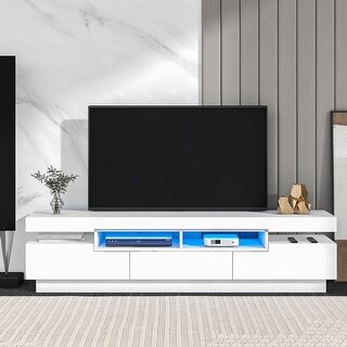 LED TV Stand for 75" TV, Modern High Gloss Entertainment Center w/4 ...