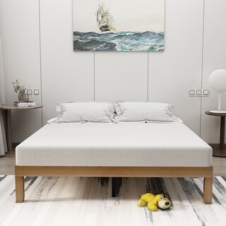 Natural Queen Flat Platform Bed Frame, 79.5''L*59.5''W*12.13''H, 55 ...