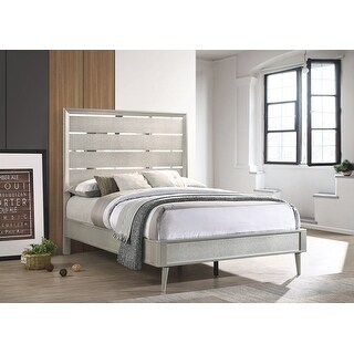 Everton Metallic Sterling Panel Bed with Tapered Legs - Bed Bath ...