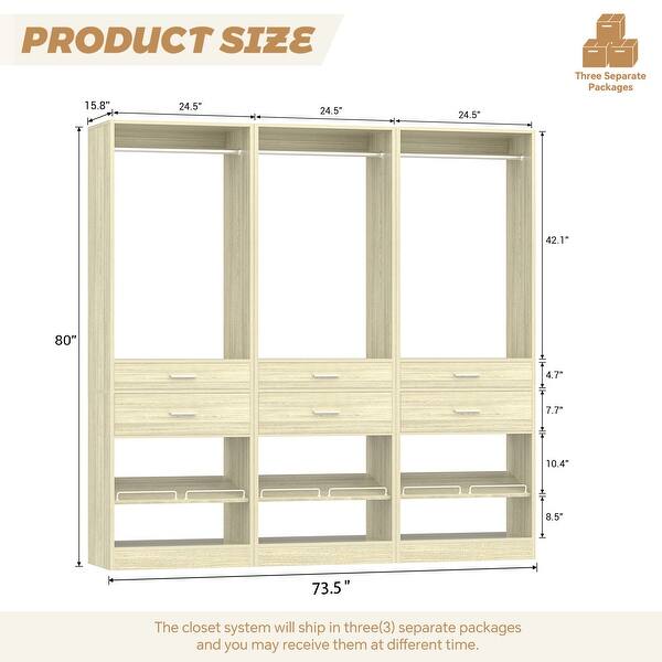 25'' W Freestanding Closet System with 2 Wooden Drawers and Adjustable ...
