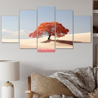 Designart "Orange Tree Desert Solitude" Landscape Trees Multipanel ...
