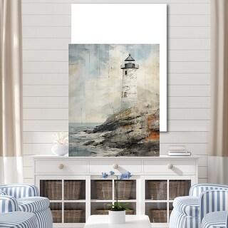 Designart "Grey Minimal Coastal Light House I" Beach Light House Wall ...