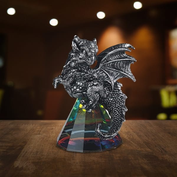 ICE ARMOR 3.5"H Silver Dragon Standing on Pyramid Glass Figurine - Bed ...