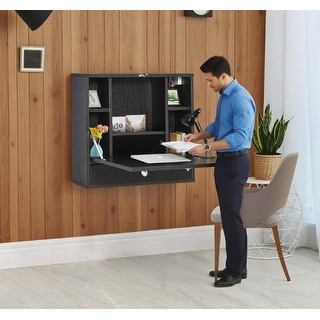 Wall Mounted Desk with Storage Shelves, Floating Desk - Bed Bath ...