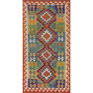 Geometric Multi-Color Kilim Oriental Runner Rug Flatweave Wool Carpet ...