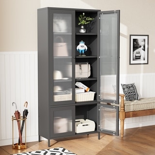 Bookcase with 4 Glass Doors 5 Shelves,Fluted Tempered Glass - Bed Bath ...