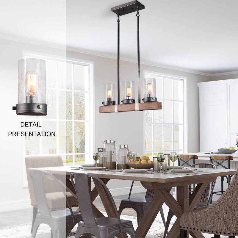 Farmhouse 3-Light Wood Linear Kitchen Island Chandeliers - L22 x W3.9"x ...