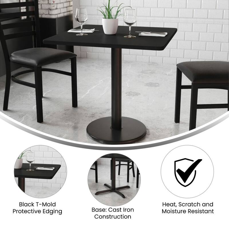 30'' Square Laminate Table Top with 18'' Round Table Height Base - 30"W ...