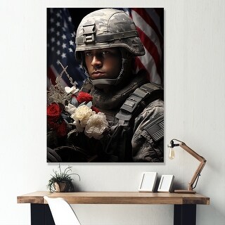 Designart "Military Patriot Solider Usa Flag" Military Wall Art - Bed ...