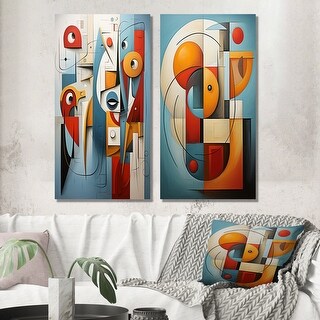 Designart "Cubism Geometric Portrait" Cubism Wall Art Set Of 2 Teal ...