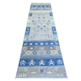 Hand Knotted Grey Tribal & Geometric with Wool Oriental Rug (2'9" x 9 ...