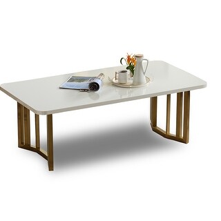 Marpetio Modern Rectangular Wooden Coffee Table With Gold Legs, Wooden ...