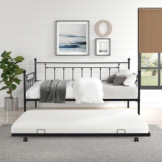 Metal Daybed with Trundle - EVA Support Beam and Slat Lockers for ...