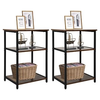 Black End Tables Set of 2,Side Table with Storage Shelf, Small Bedside ...
