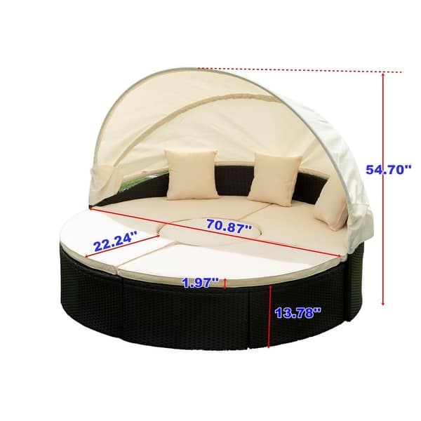 Outdoor Patio Round Daybed with Retractable Canopy Rattan Wicker ...