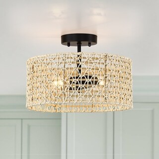 Vargas 2-Light Rattan Rope Semi-Flush Mount Ceiling Light - D14"x H10 ...