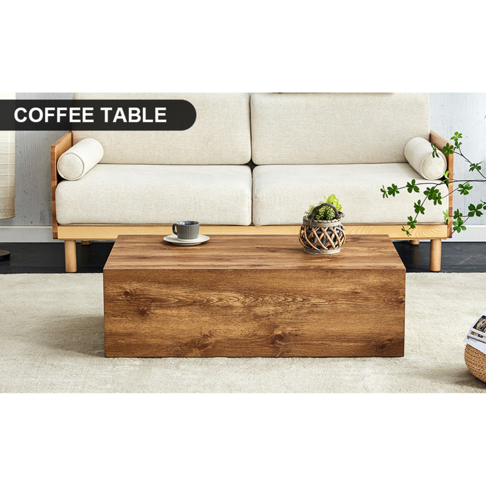 Modern MDF coffee table with wood texture pattern stylish and durable design Bed Bath Beyond 40276850