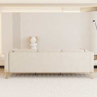 Cream Velvet 3-Seat Sofa, with Pull Point Decoration Back and Arm, Made ...