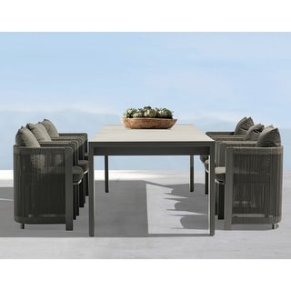 7-Piece Aluminum Rock Slab Rectangle Dining Table with 6 Armchairs ...