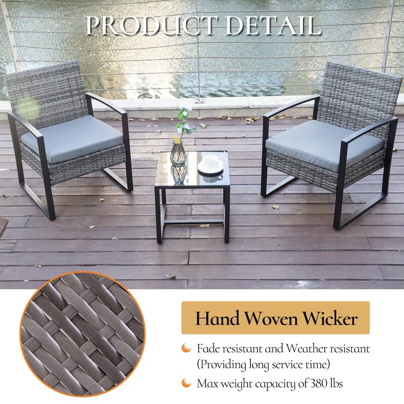 PE Wicker/ Steel 3-piece Outdoor Seating Set - Overstock - 35721117