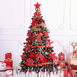 YANSUN 7 FT Premium Artificial Red Christmas Tree Christmas Tree with ...