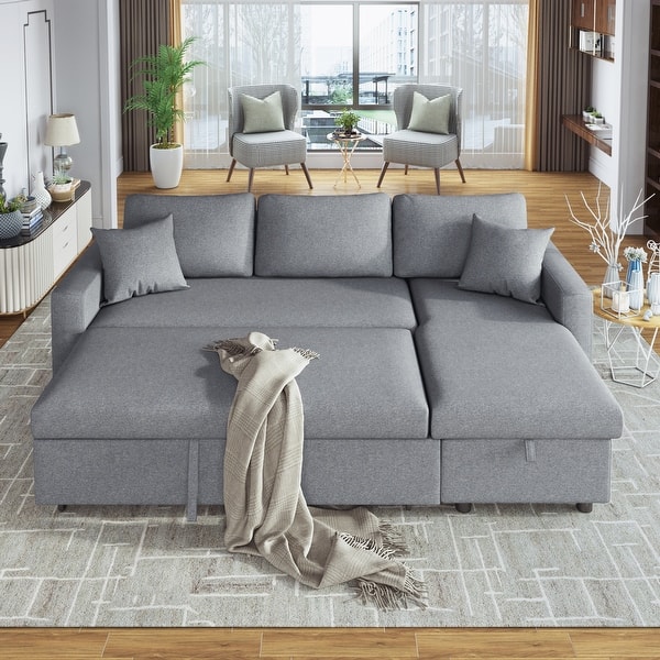 Light Gray Corner Couch Sleeper Chaise Sofa wStorage Chais and Pillows ...