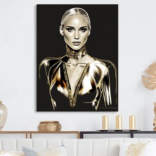 Designart "Fashion Model In Retro Gold Design VIII" Fashion Woman Metal ...