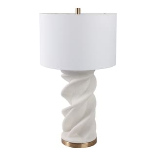 Stone Quartz Table Lamp Sculpted Twisted Base Fabric Shade - 29" White ...