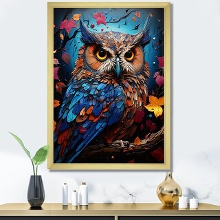 Designart "Pop Art Owl Wisdom Twilight" Animals Owl Framed Canvas ...