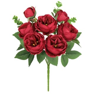 Set of 4 Red Artificial Cabbage Rose Flower Stem Bush Bouquet 13in - 13 ...