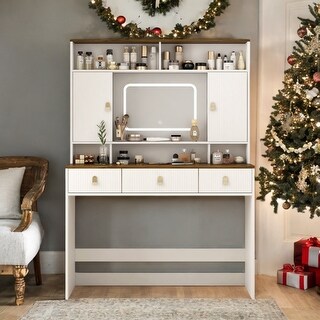 Farmhouse 43" Dressing Table with Lighted Mirror, Makeup Drawers, Hair ...
