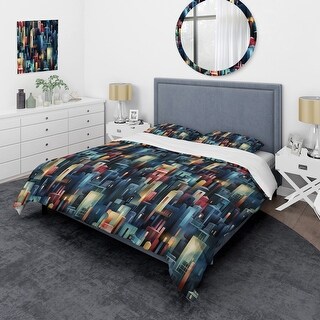 Designart "Blue And Red Dynamic Cityscape Delight" Red Modern Bedding ...