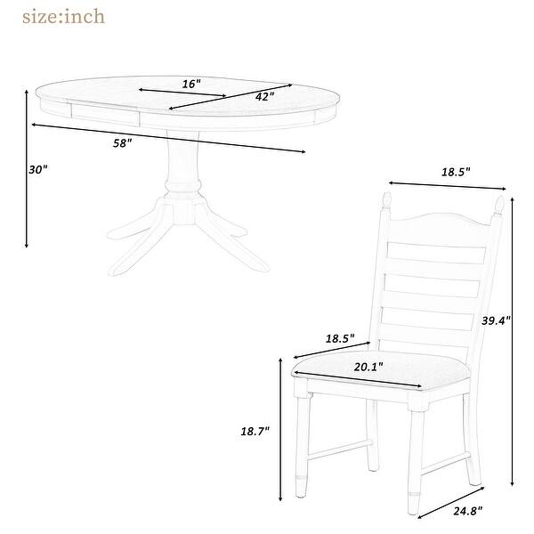 5-Piece Vintage Utility Dining Table Set, Wooden Round Extendable ...