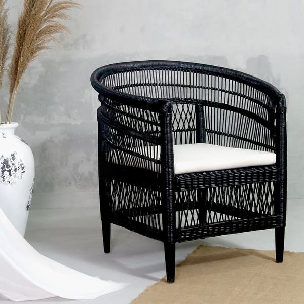 Symka Curved Back Woven Rattan Armchair with Padded Seat - Bed Bath ...
