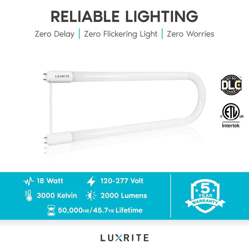 Luxrite U Bend LED Tube Light T8 T12 18W 32W Equivalent Direct or ...