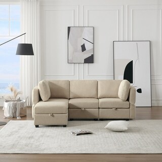 Beige Modular Sectional Sofa with Chaise, Adjustable Arms, and Storage ...