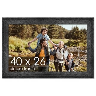 40x26 Distressed/Aged Black Complete Wood Picture Frame with UV Acrylic ...