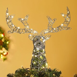 Silver Christmas Tree Topper, Metal Frame Deer Tree Topper - Bed Bath ...