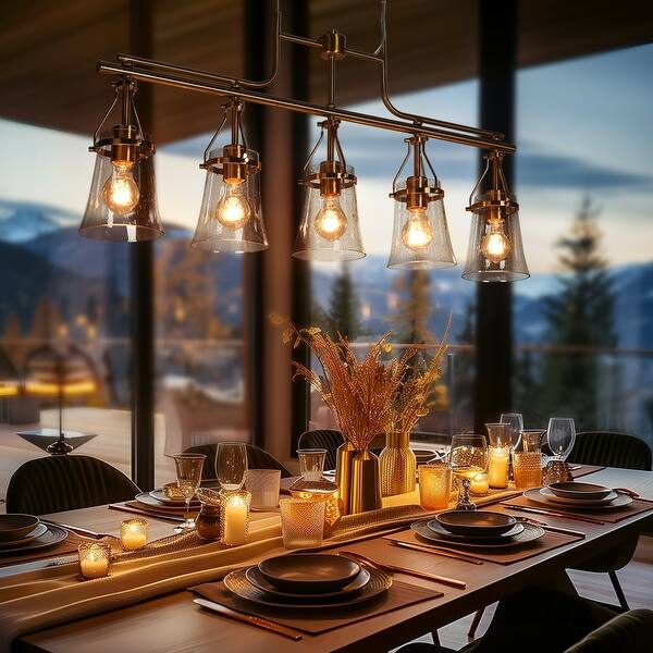 Haye Modern Gold Brass 5-Light Chandelier Seeded Glass Kitchen Island ...